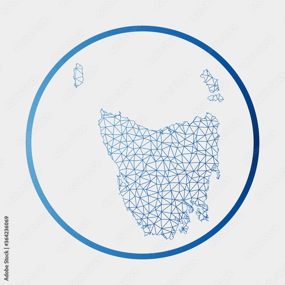 Tasmania icon. Network map of the island. Round Tasmania sign with ...