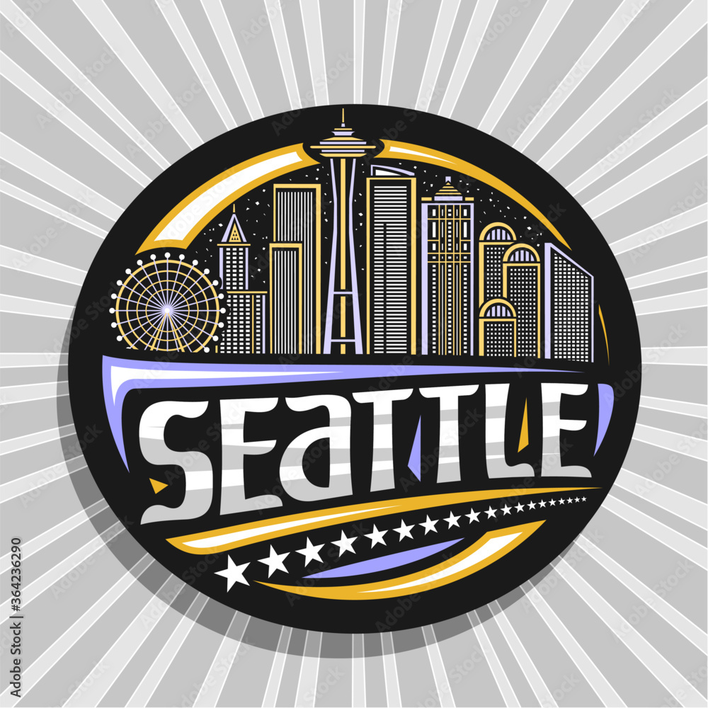Vector logo for Seattle, black decorative badge with outline ...