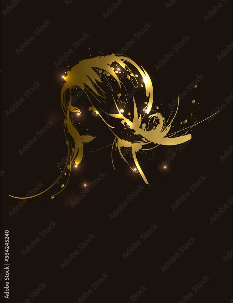 Vector illustration of golden woman face. Fashion girls face. Woman ...