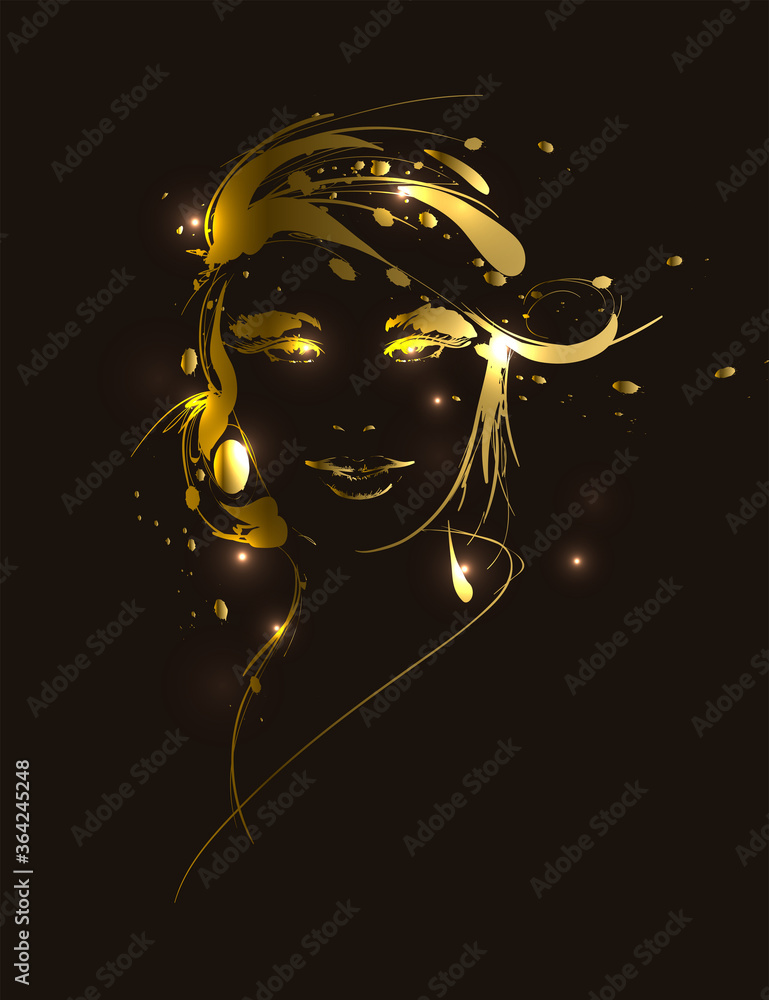 Vector illustration of golden woman face. Fashion girls face. Woman ...