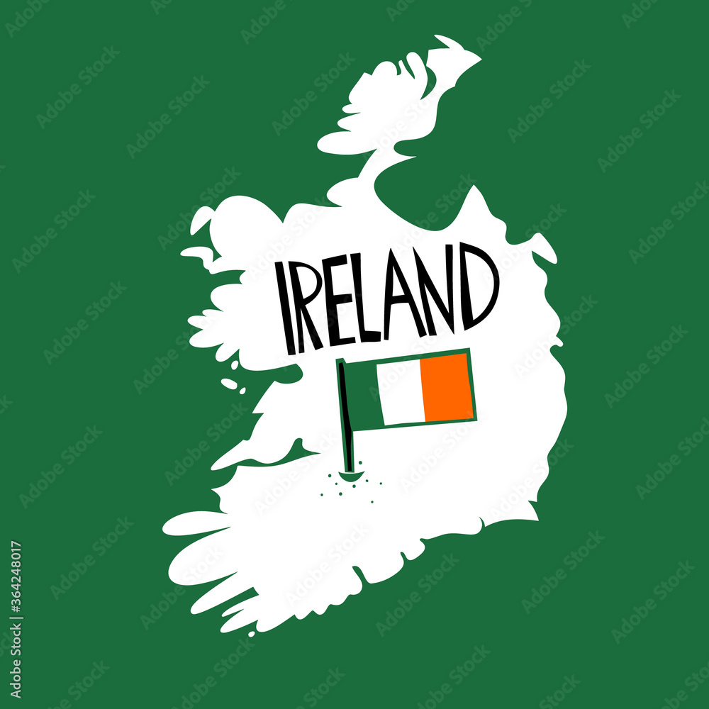 Vector hand drawn stylized map of Ireland. Travel illustration of ...