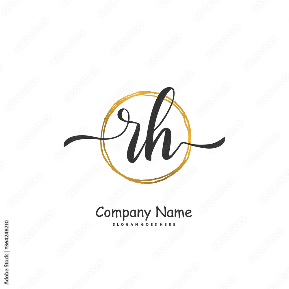 R H RH Initial handwriting and signature logo design with circle ...