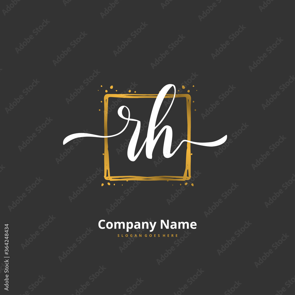 R H RH Initial handwriting and signature logo design with circle ...