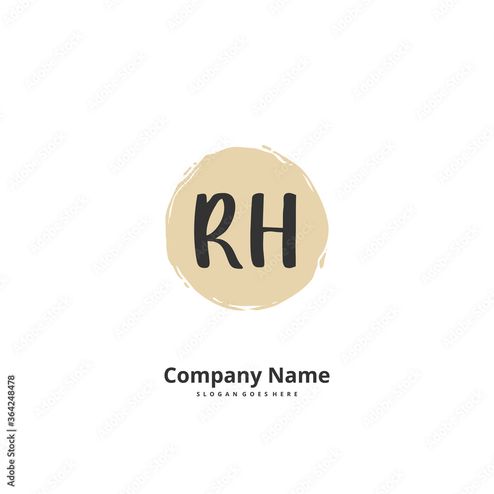 R H RH Initial handwriting and signature logo design with circle ...