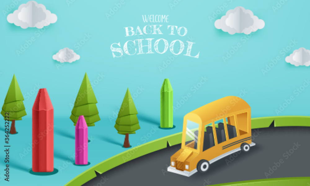 back to school vector banner design flyer with school bus education ...