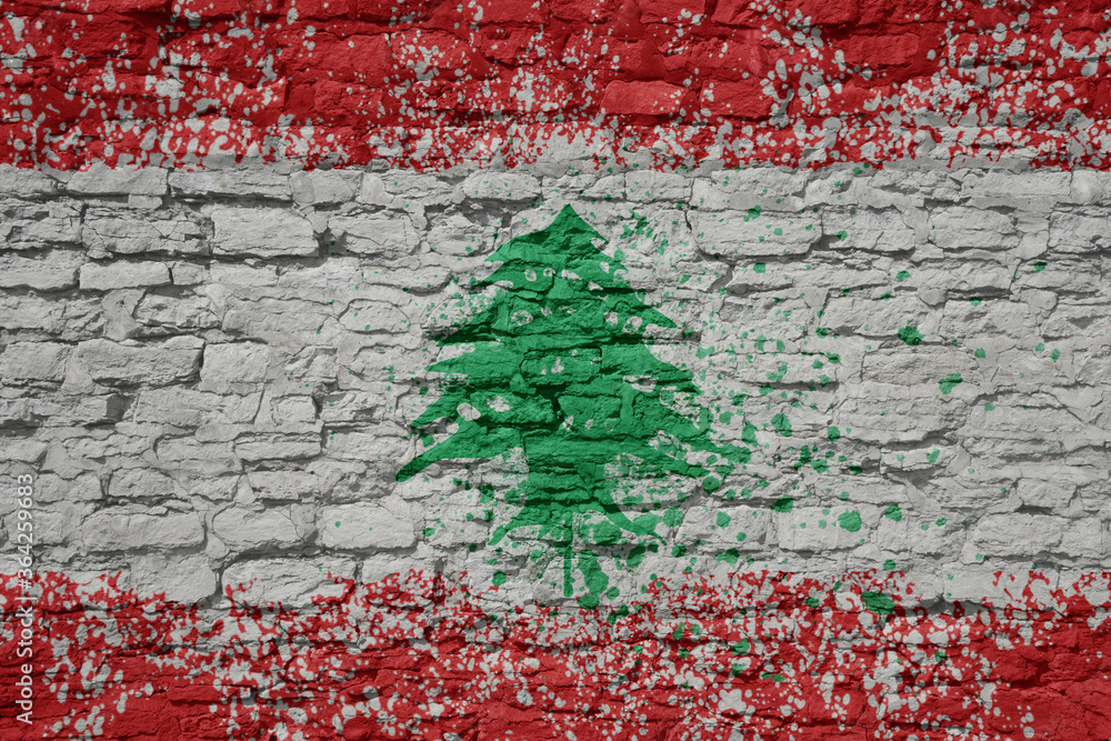 painted big national flag of lebanon on a massive old brick wall Stock ...