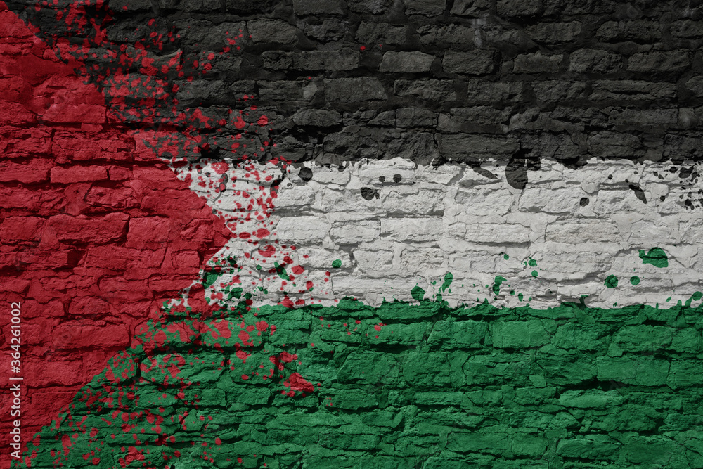 Photo & Art Print painted big national flag of palestine on a massive ...