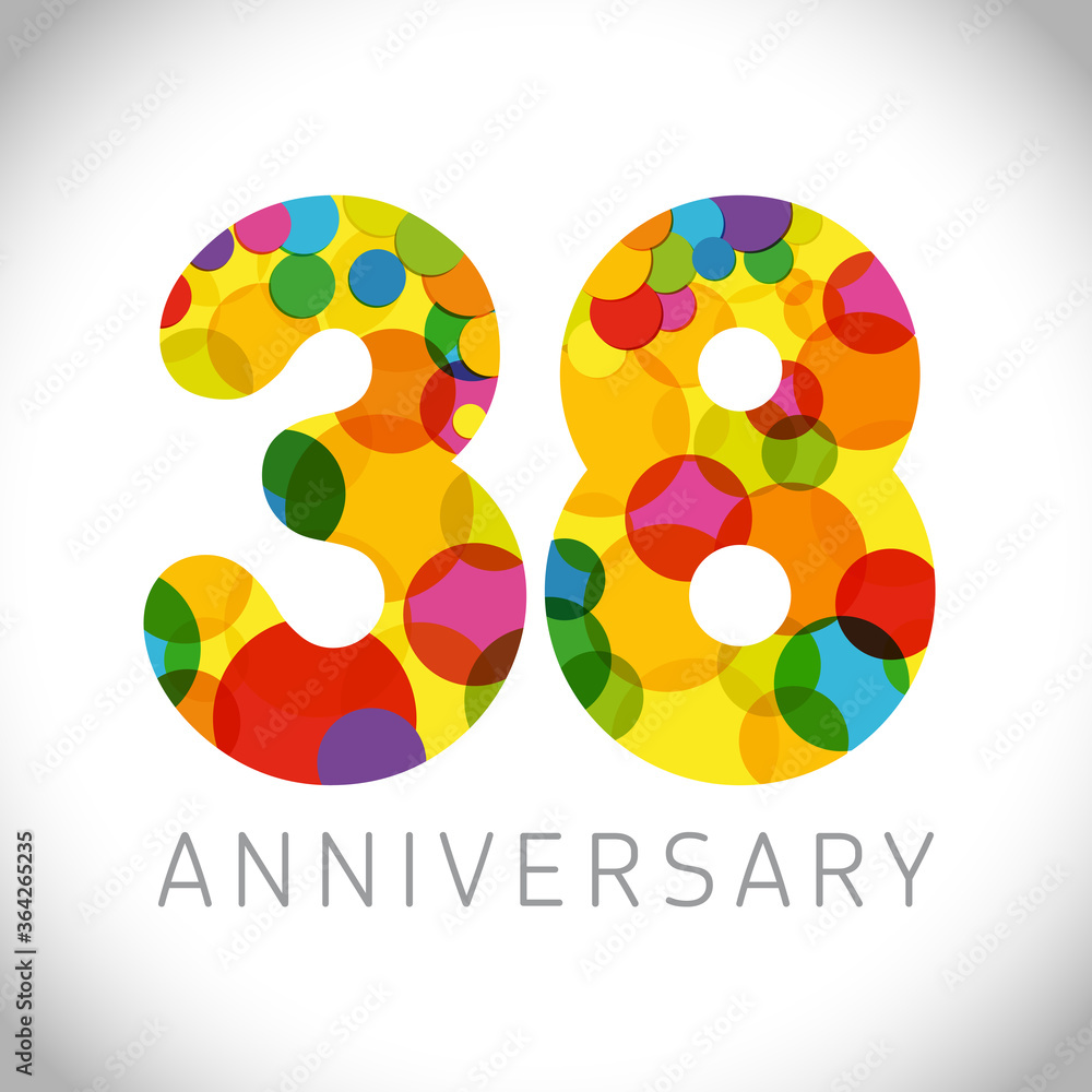 38 th anniversary numbers. 38 years old multicolored congrats. Cute ...