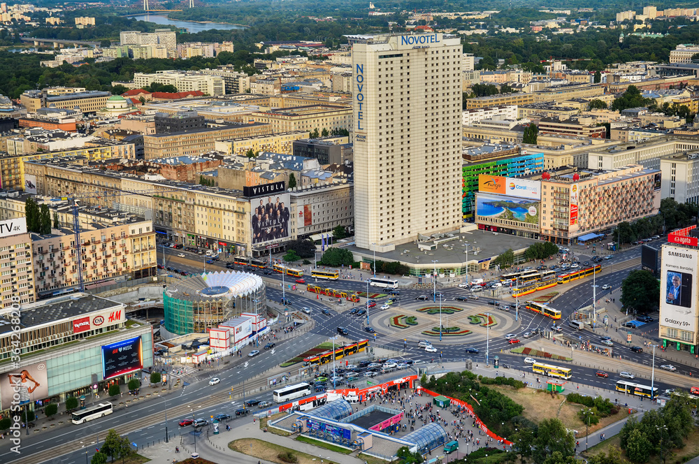 WARSAW, POLAND - JUNE 27, 2018. View from the Palace of Culture and ...