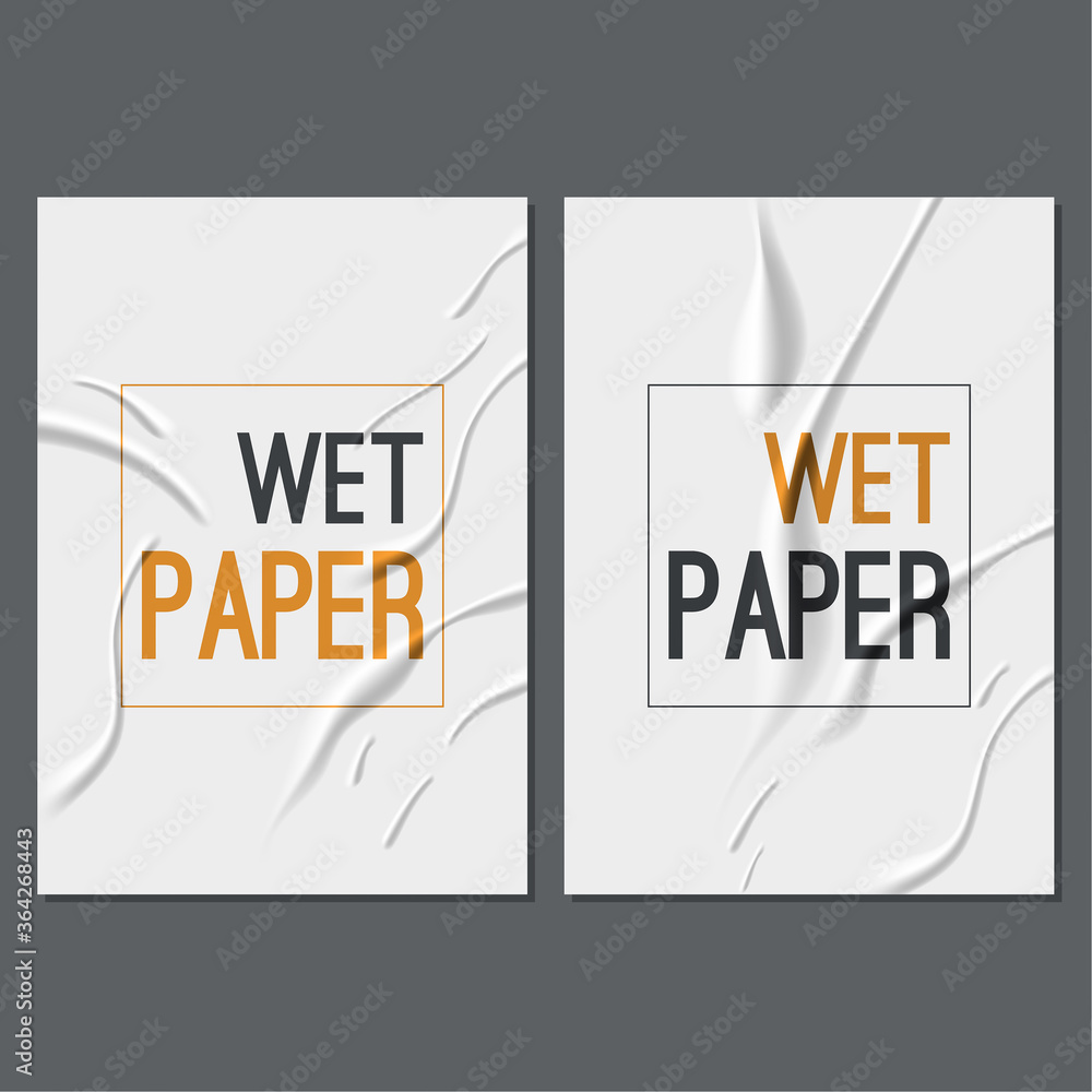 Glued paper set with wet wrinkled effect. Wet paper poster template ...
