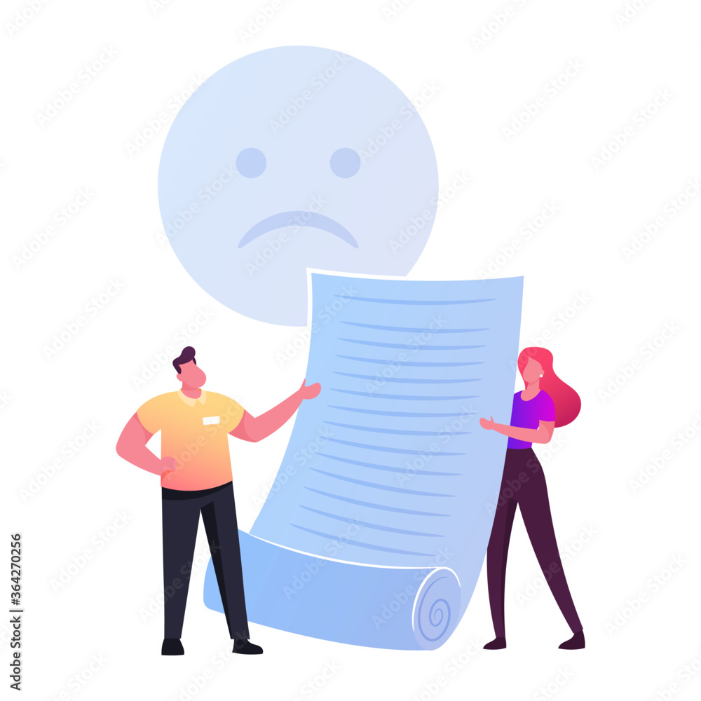 Claim Customer Concept. Tiny Characters with Sad Face Holding Huge ...