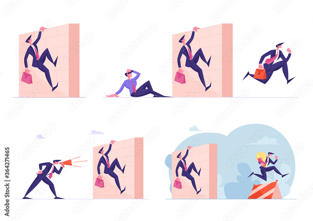Set Business People Characters Running Competition. Businessmen Holding ...