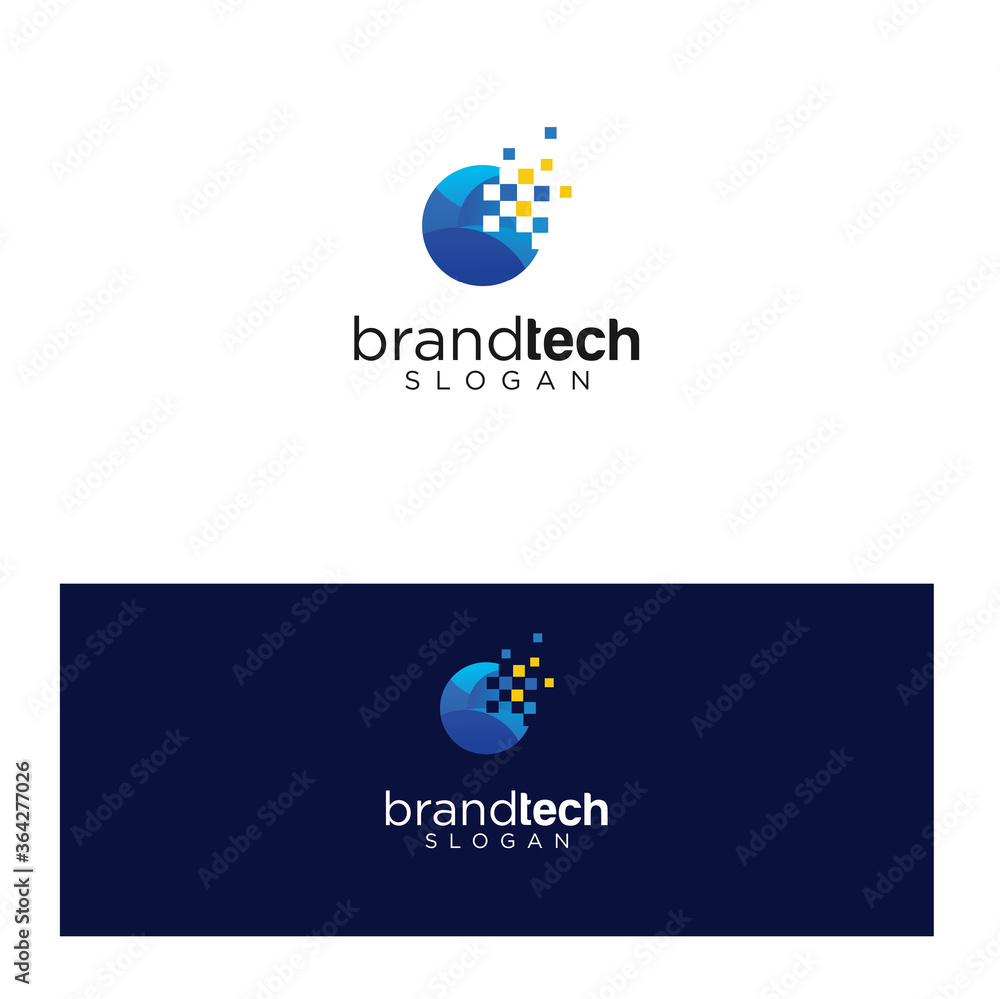 Modern Circle Tech Logo Design Template. Round Tech Digital Technology ...