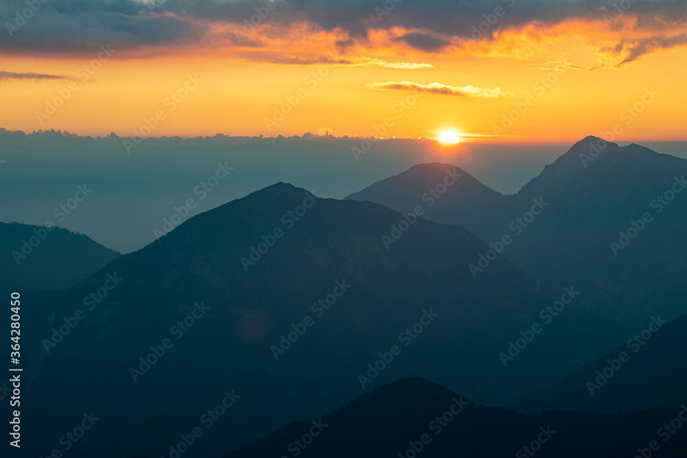 Morning view from the Kosuta ridge in Karavanke range Alps at the ...
