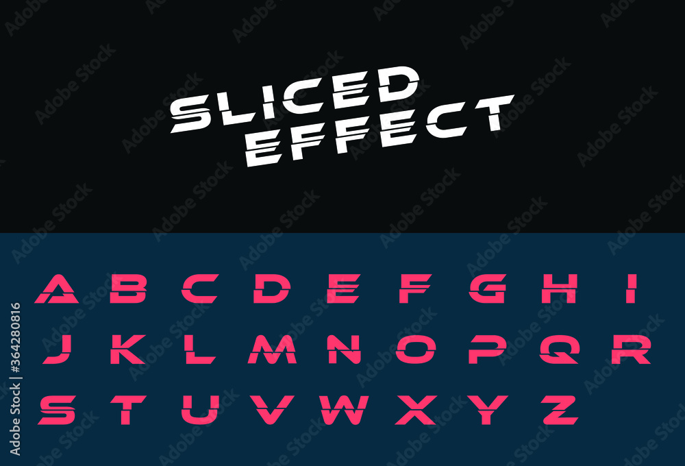Vecteur Stock Sliced effect typeface.Glitched Font.Logos with cut shape ...