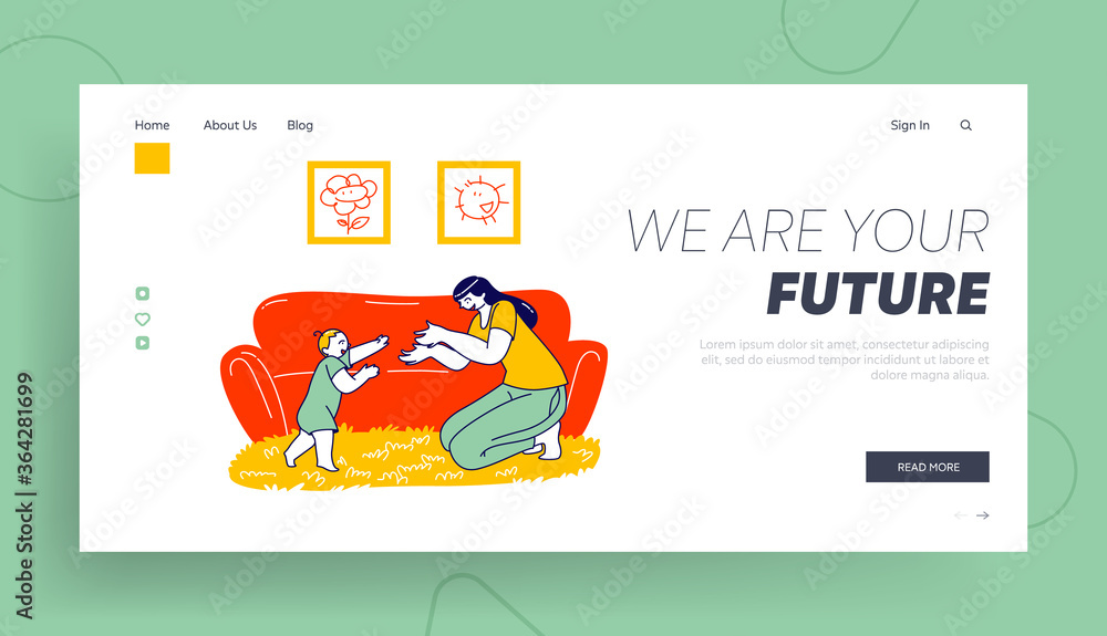 Baby Making First Step Landing Page Template. Toddler and Mother ...
