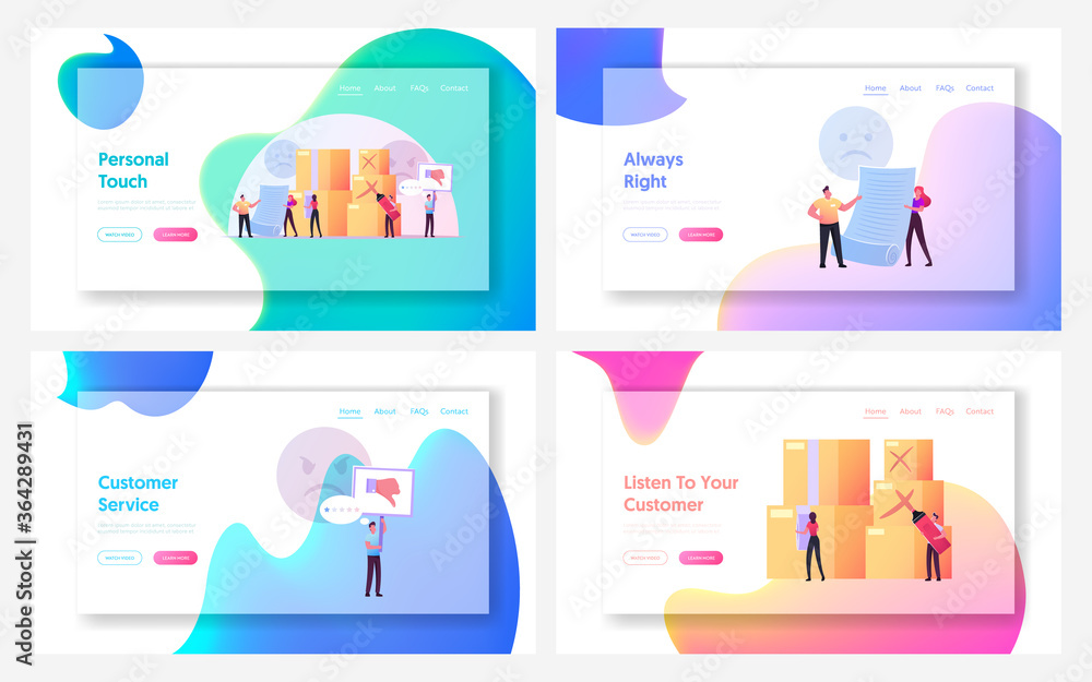 Vetor de Claim Customer Landing Page Template Set. Tiny Characters at ...