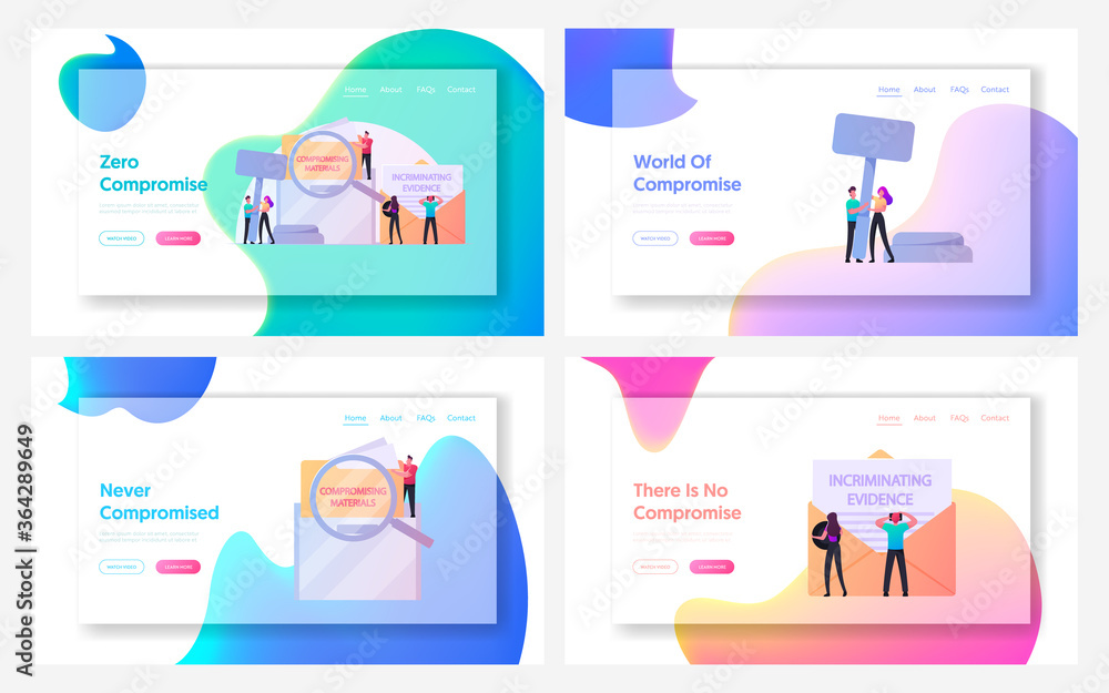 Compromising Material Landing Page Template Set. Tiny Characters with ...