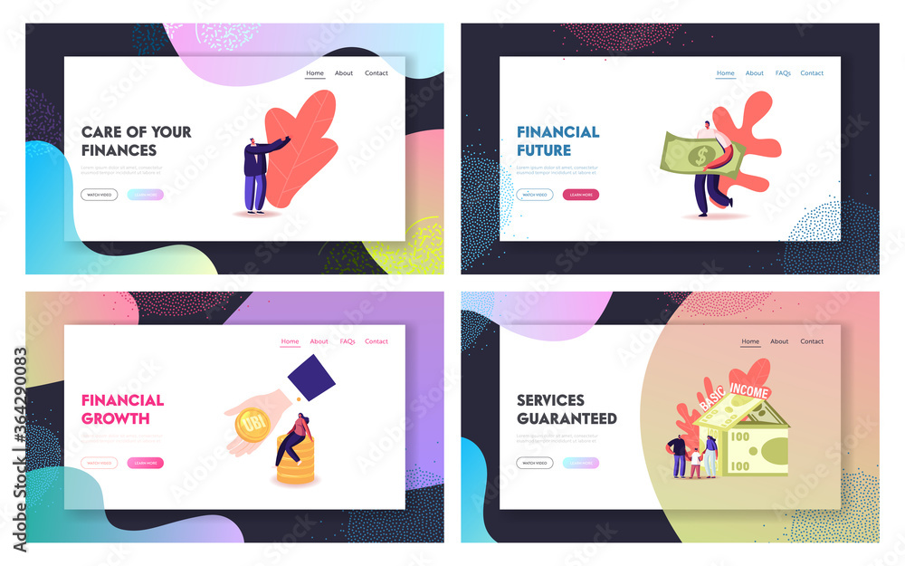 Ubi, Universal Basic Income Landing Page Template Set. Tiny Characters ...