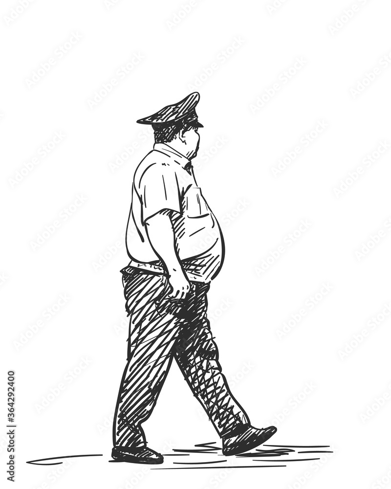 Kazakhstan police officer plus-size overweight with big stomach, Vector ...