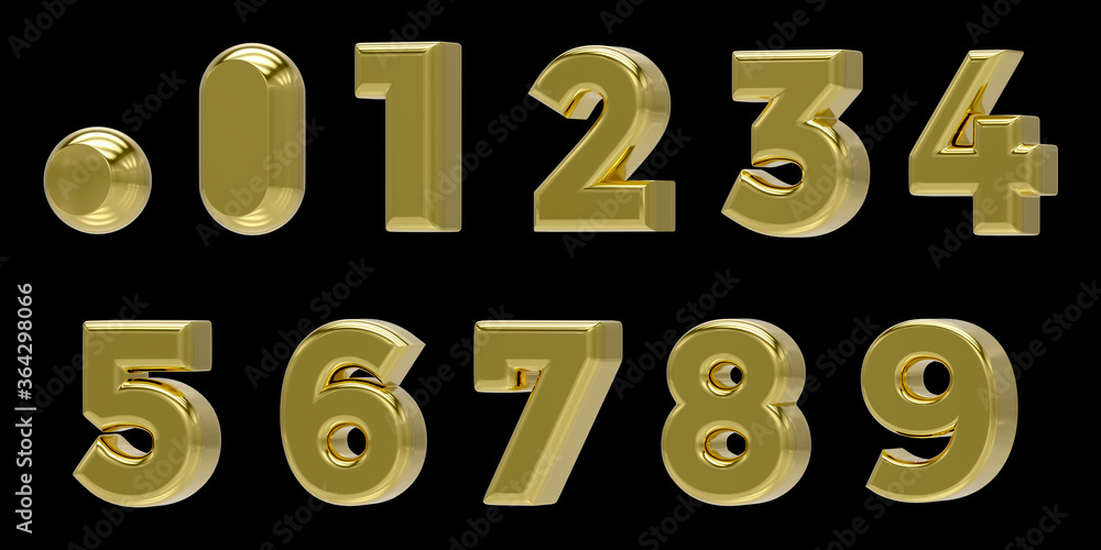 smooth gold number count font concept design. slim surface future shade ...