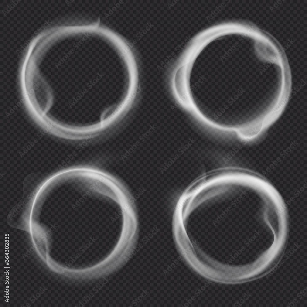 Smoke rings. Abstract realistic vape round symbol. Steam frame after ...
