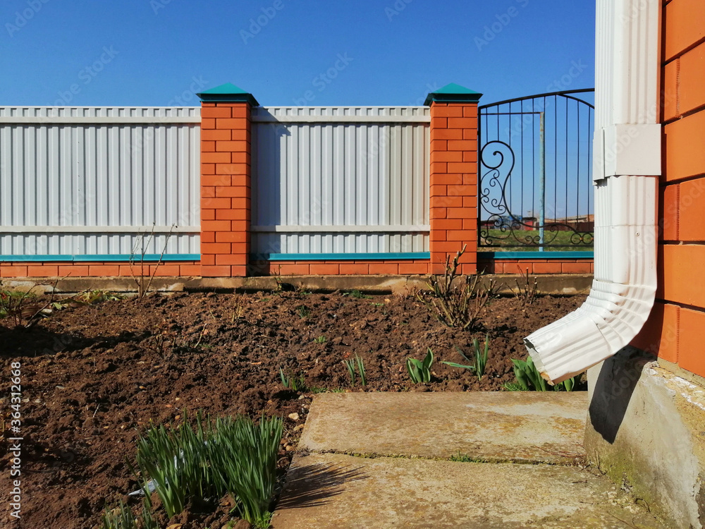 Drainage systems. Stormwater drainage. Roof drain pipe. Stock Photo ...