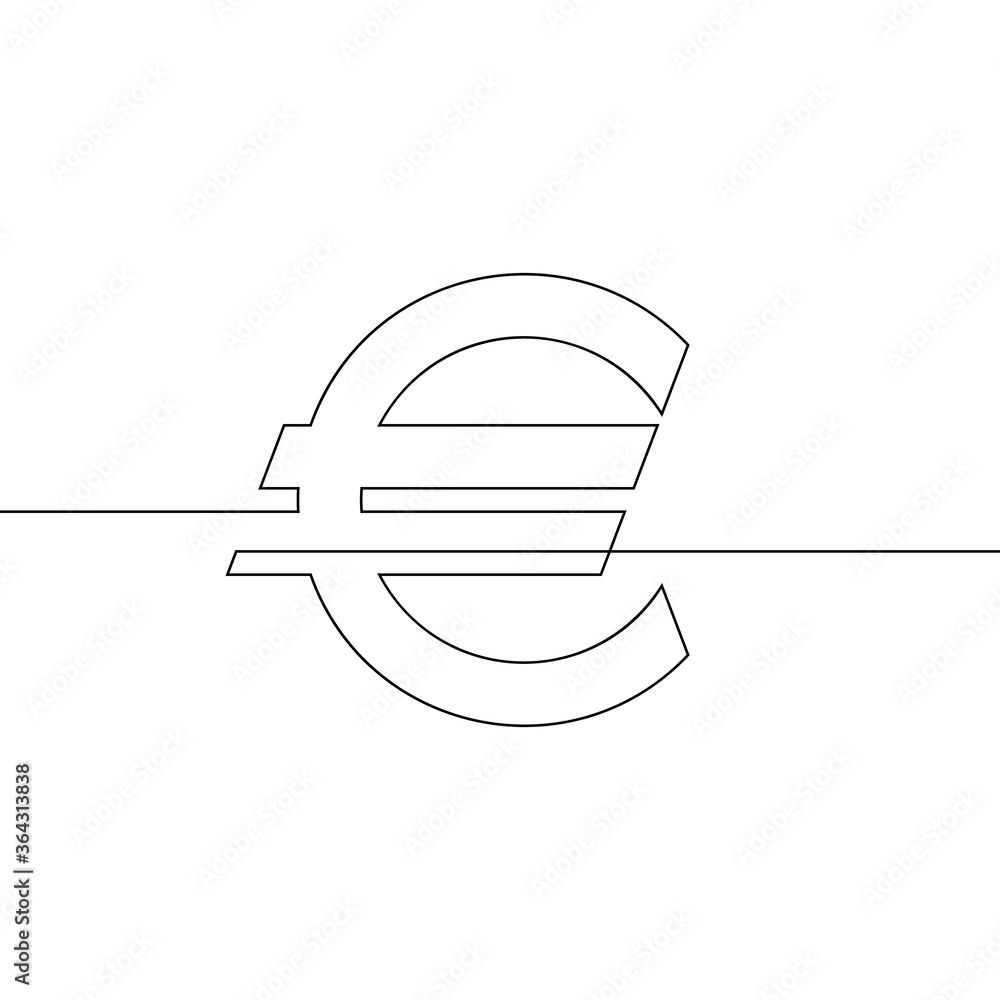 Continuous one line drawing of euro sign, Black and white vector ...
