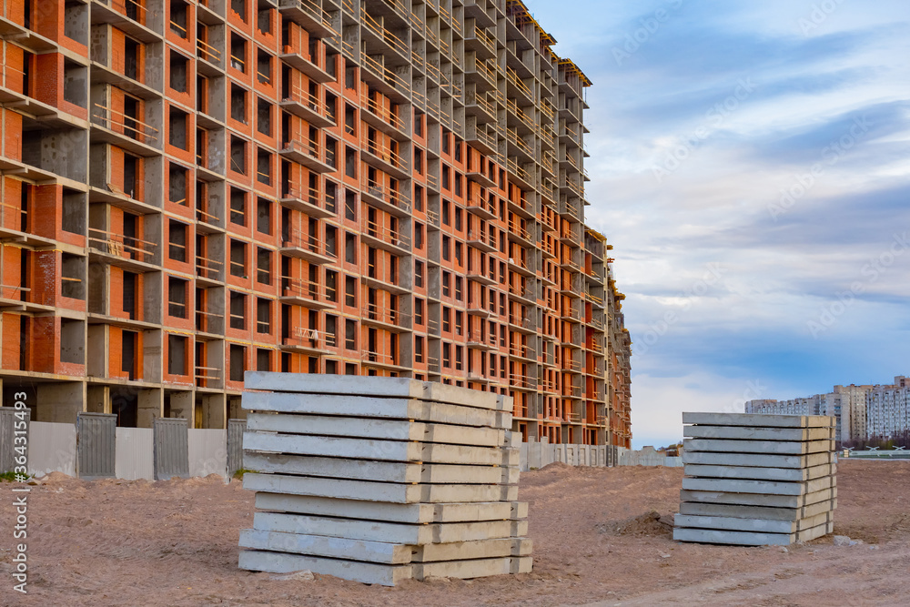 Concrete slabs on a construction site. The preparation of the local ...