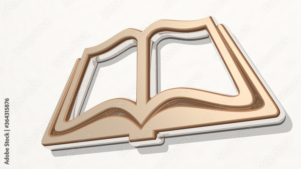 OPEN BOOK from a perspective on the wall. A thick sculpture made of ...