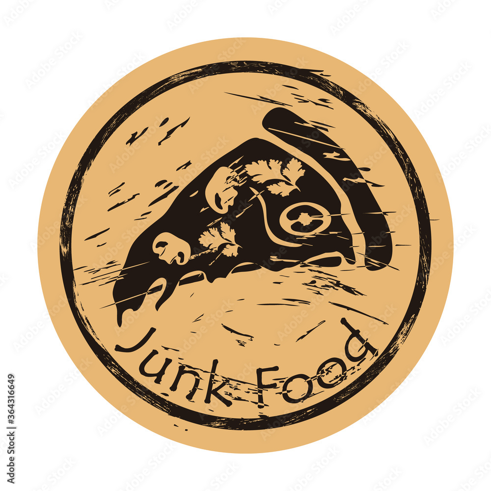 Slice of pizza icon silhouette vector round shabby emblem flat design ...