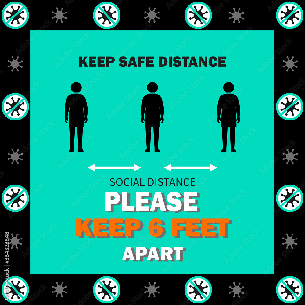 banner. Social distancing sign. Please keep 6 feet apart for customer ...