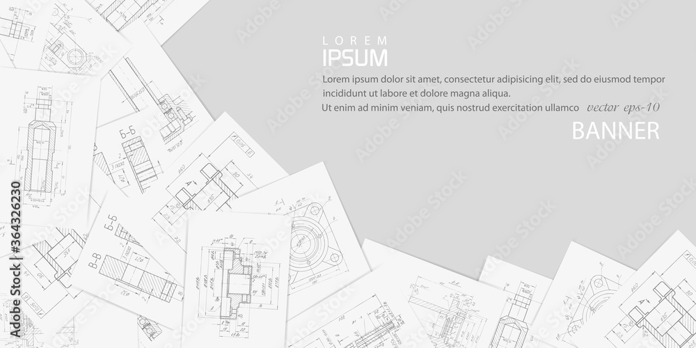 Engineering plan scheme . Technical drawing on white sheets of paper ...