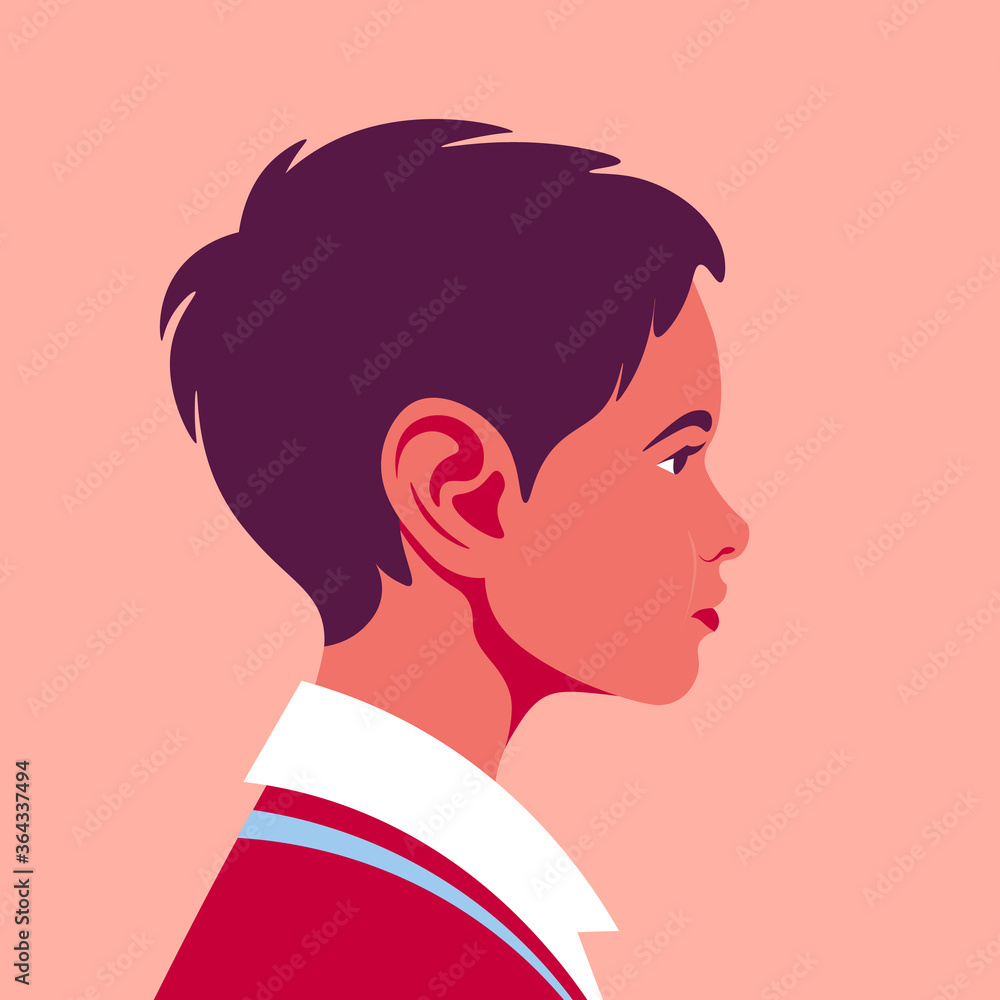 Portrait of a happy brunette boy. The child's face in profile. Avatar ...