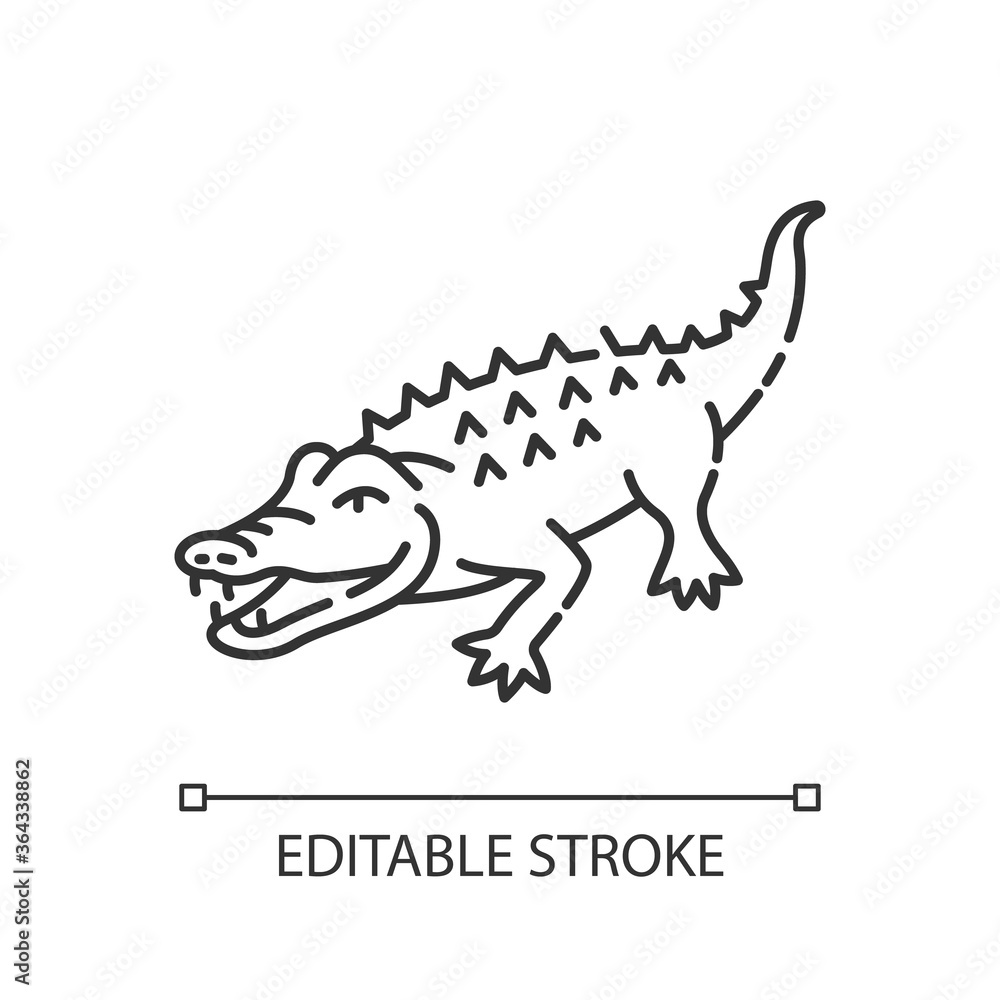 Alligator pixel perfect linear icon. Exotic wildlife, zoo inhabitant ...
