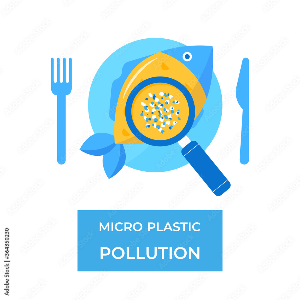 Micro plastic pollution concept. Microplastic in fish. Vector ...