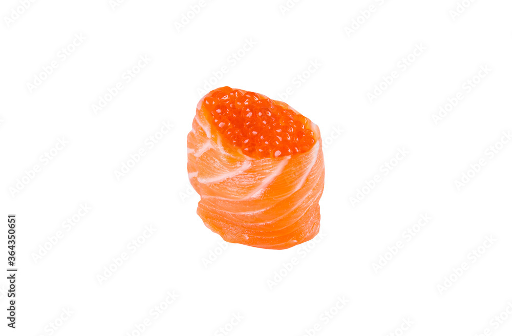Japanese Gunkan Sushi with salmon caviar (Sake Ikura). Gunkan-poppy with Red caviar, rice ...