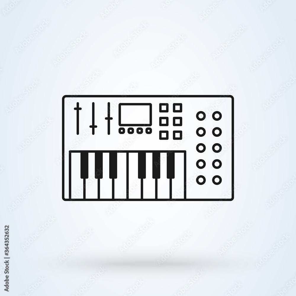 Music synthesizer icon illustration in line design style isolated on ...