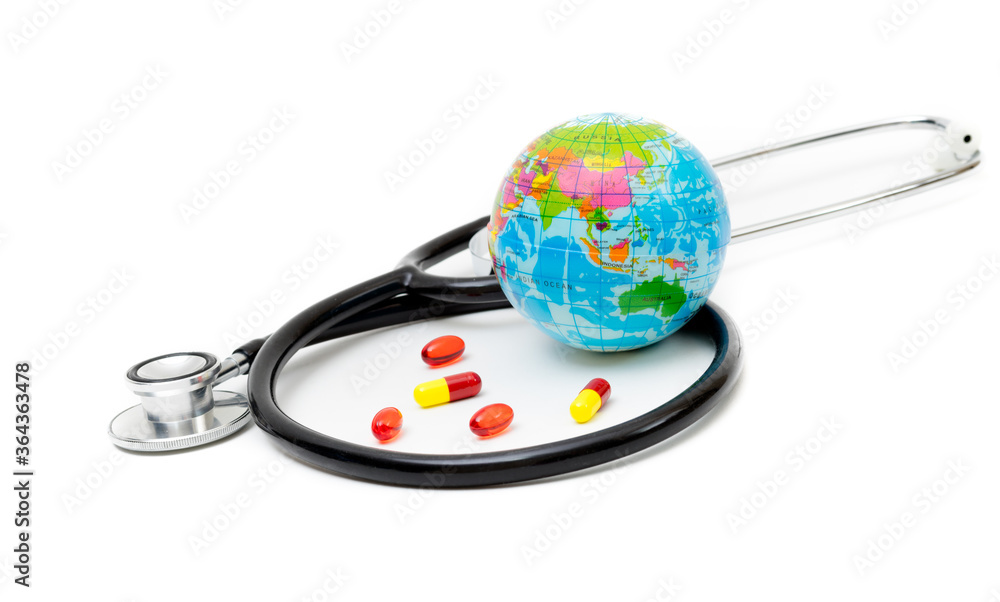 Environmental pollution - Sick poisoned planet - A globe, stethoscope ...