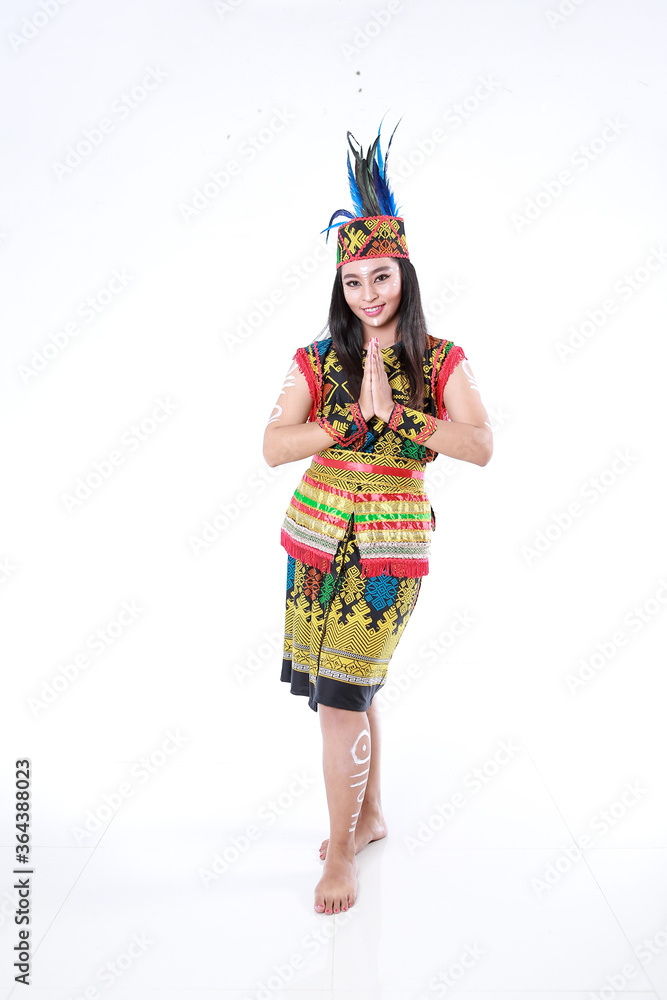 Beautiful smiling Asian girl wearing a set of modern traditional ...