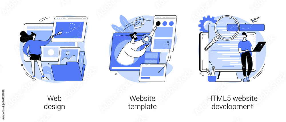 Website building service abstract concept vector illustration set. Web ...