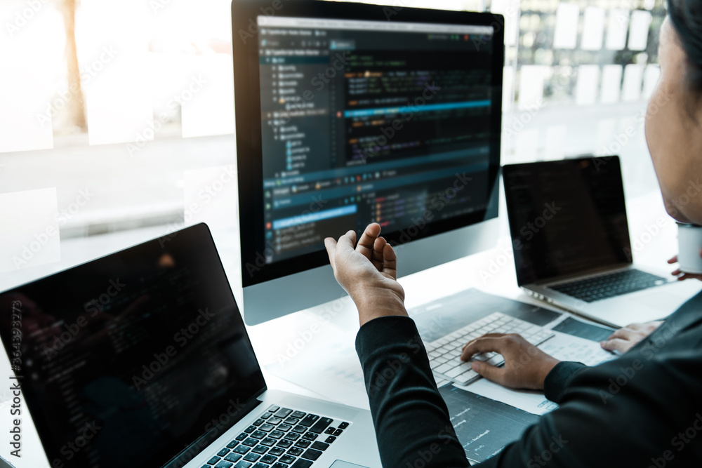 Professional development programmer cooperating meeting programming website working a software ...