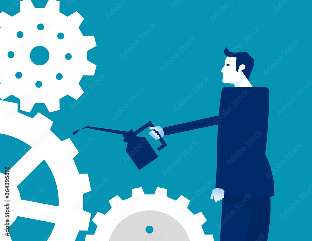 Lubricating gears. Oiling the Gears concept. Flat cartoon vector ...