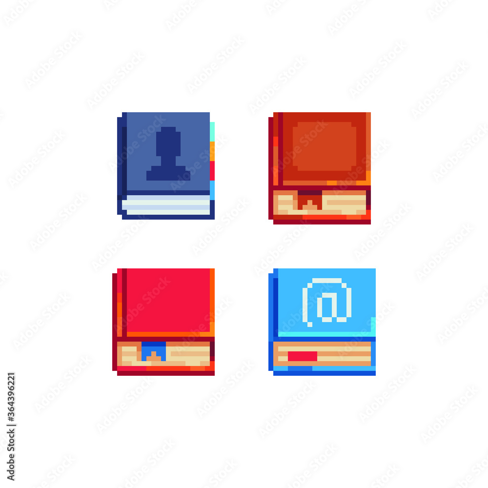 Red books pixel art icons set. Element design for mobile app, web ...