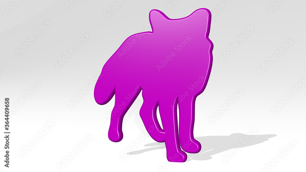 fox stand with shadow. 3D illustration of metallic sculpture over a ...