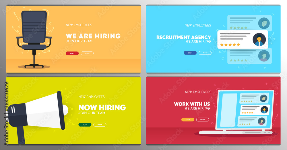 We Are Hiring Set Of Recruiting Banners Vector Illustration Stock