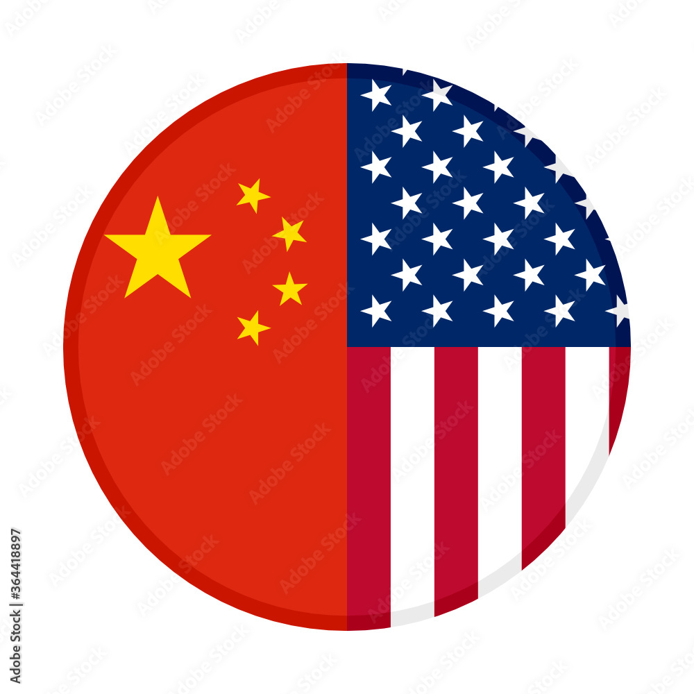 round icon with china and united states of america flags. vector ...