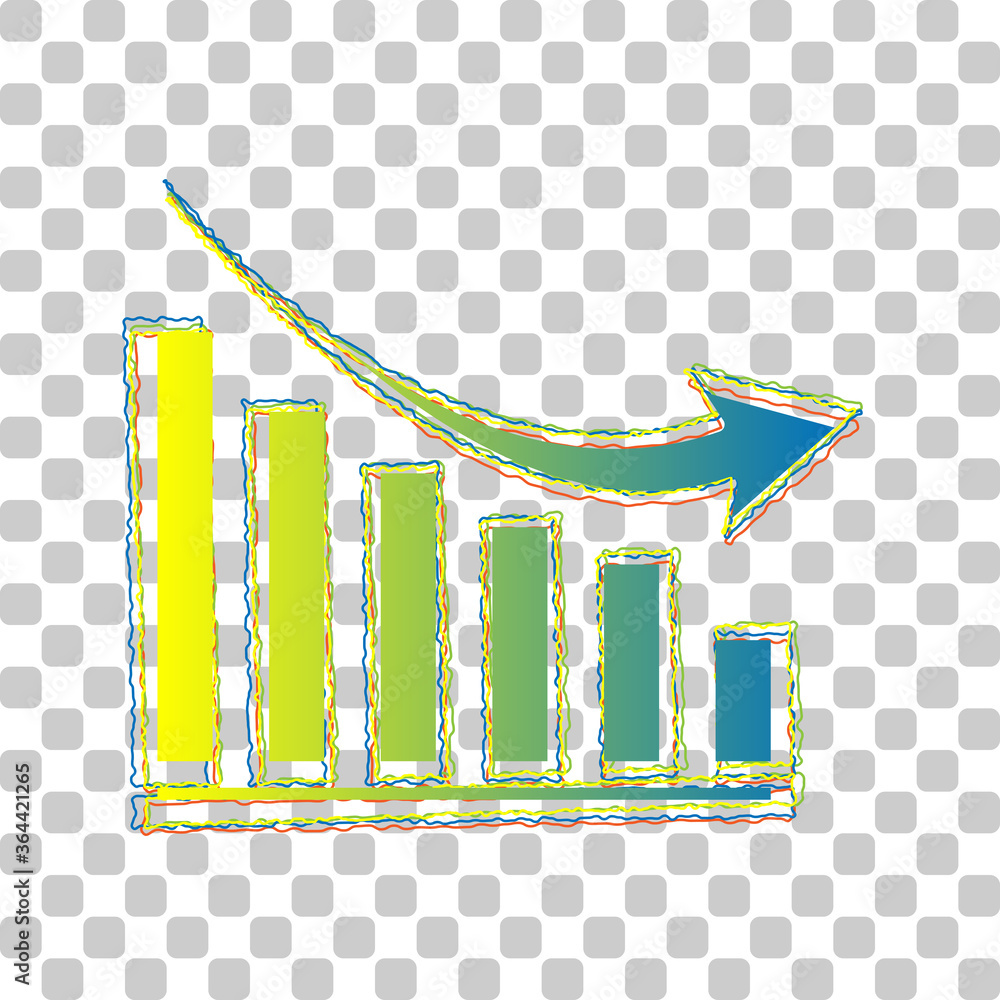 Declining graph sign. Blue to green gradient Icon with Four Roughen ...