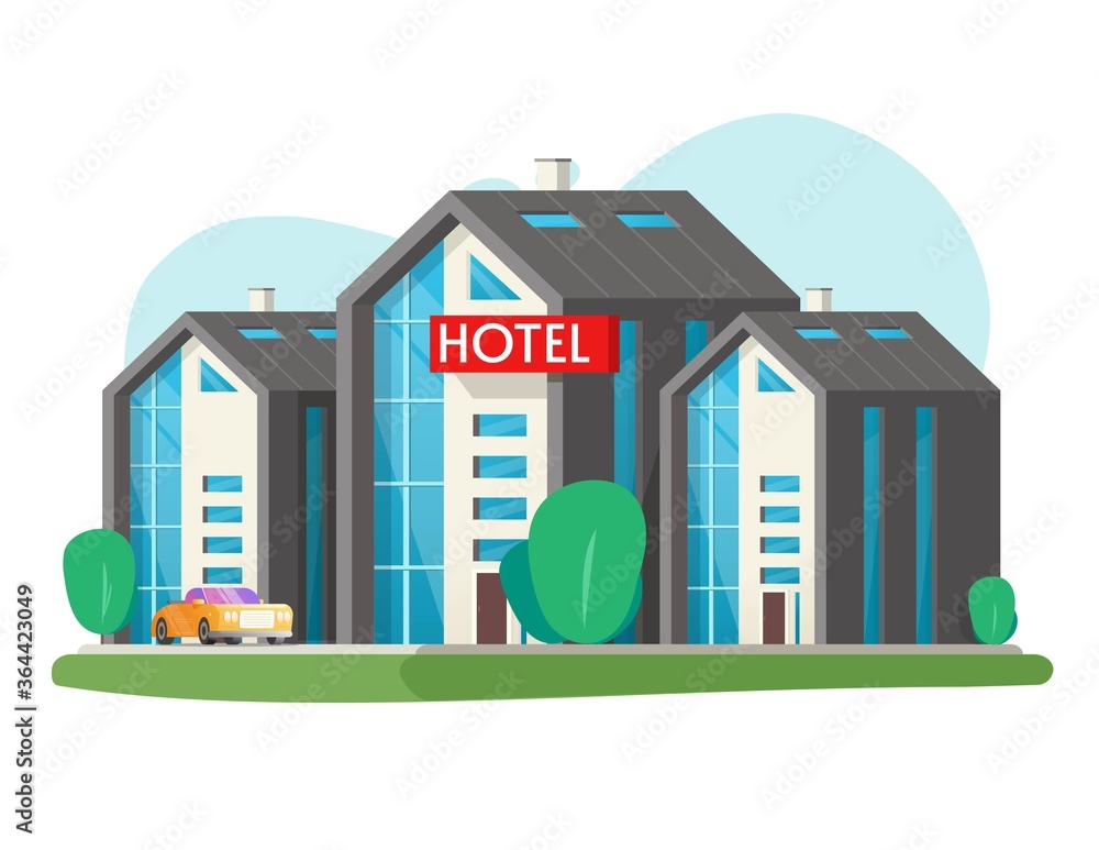 Eco hotel vector big building isolated and large motel in city town ...