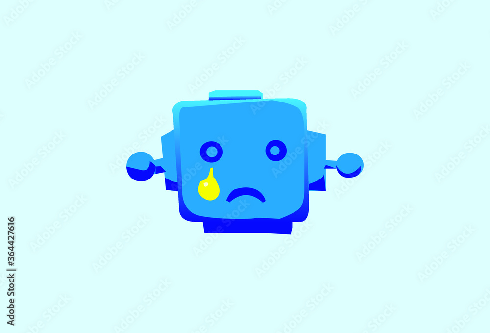 Crying robot android with emotion, artificial intelligent concept blue ...